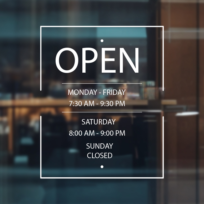 Browse Design - Business Hour Window Decal - TomPrinting.com